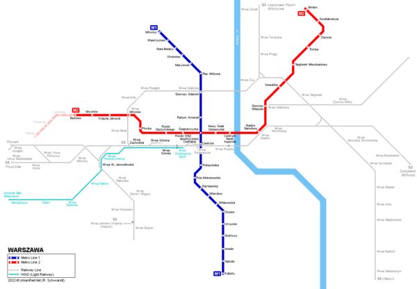 Plánek metra ve Varšavě 2023 | Pražské Metro