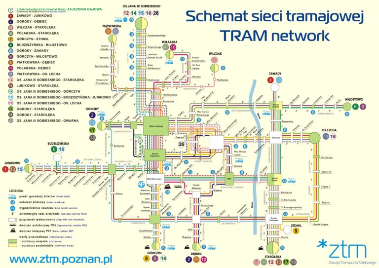 Detailní mapa tramvajových linek v Poznani pro rok 2023 | Pražské Metro