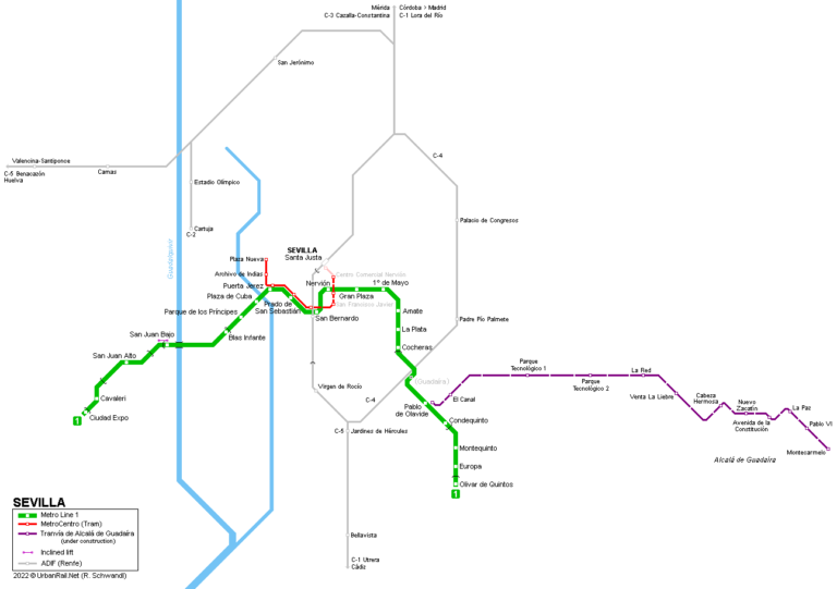 Mapa metra v Seville pro rok 2023 | Pražské Metro